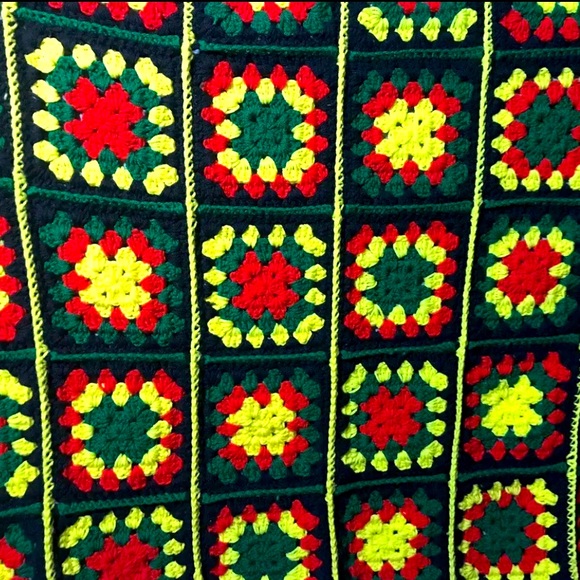 Handmade | Bedding | Crocheted Granny Square 4 Inch Square Rasta Colors ...